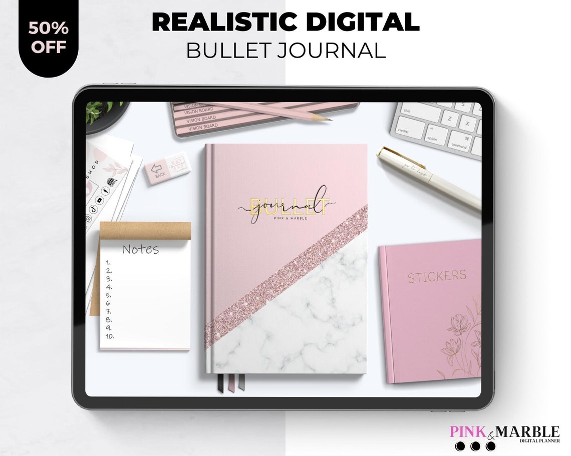 Undated Digital Planner, Realistic Digital Bullet Journal, Planner for ...
