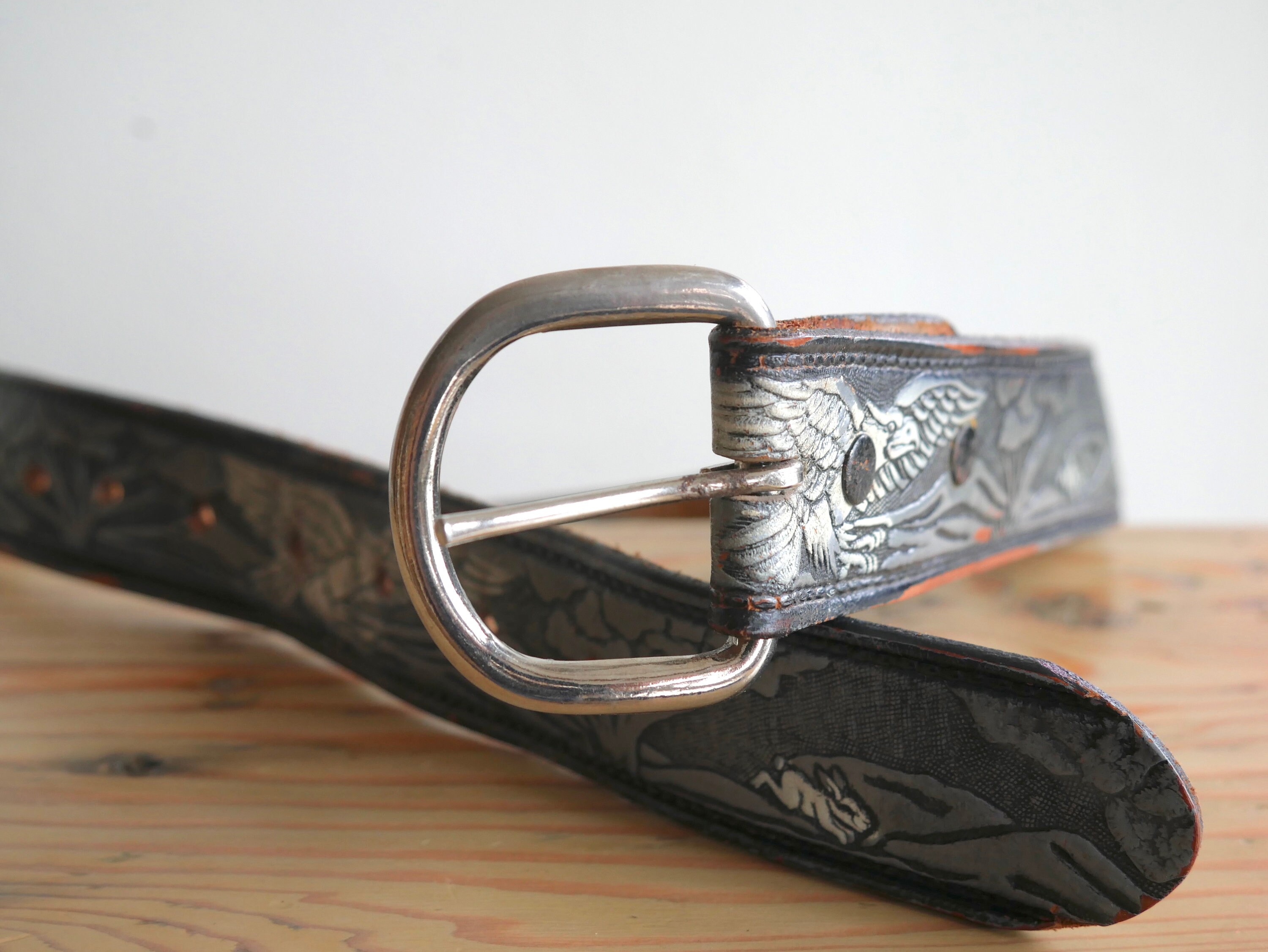 Vintage Embossed Leather Belt Snap Belt With Buckle - Etsy