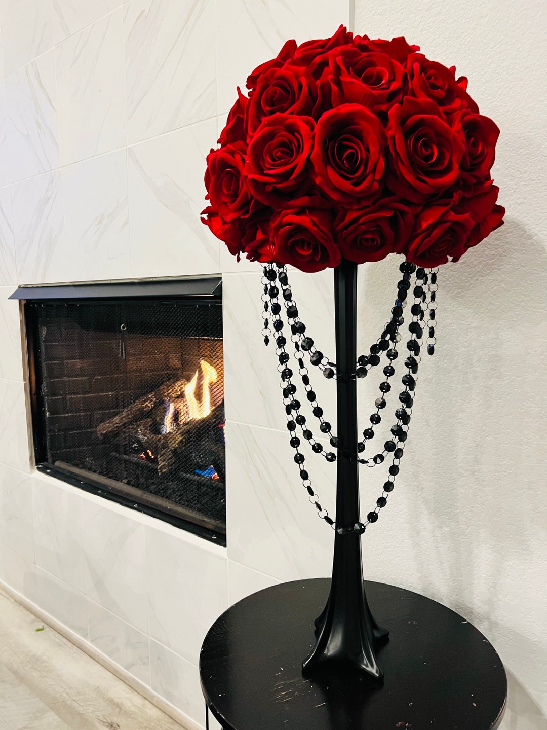 Vibrant Red Rose Floral Arrangement Centerpiece for Weddings or Holiday ...