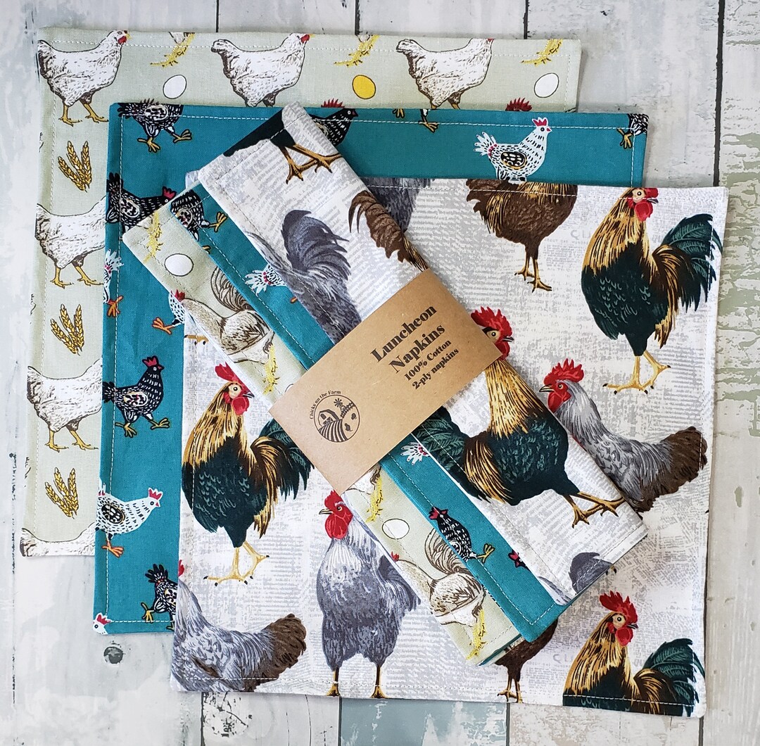 Set of 6 Cloth Napkins –chickens - Hens - Roosters - Eggs – 2ply Cloth ...