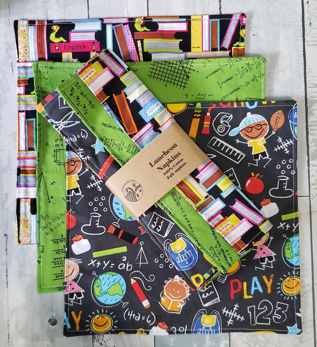 School Days - Set of 6 Cloth Napkins – 2ply Cloth Napkins - Eco ...