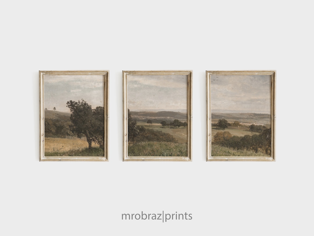 Vintage Triptych Landscape Print Set of 3 Oil Paintings, French ...