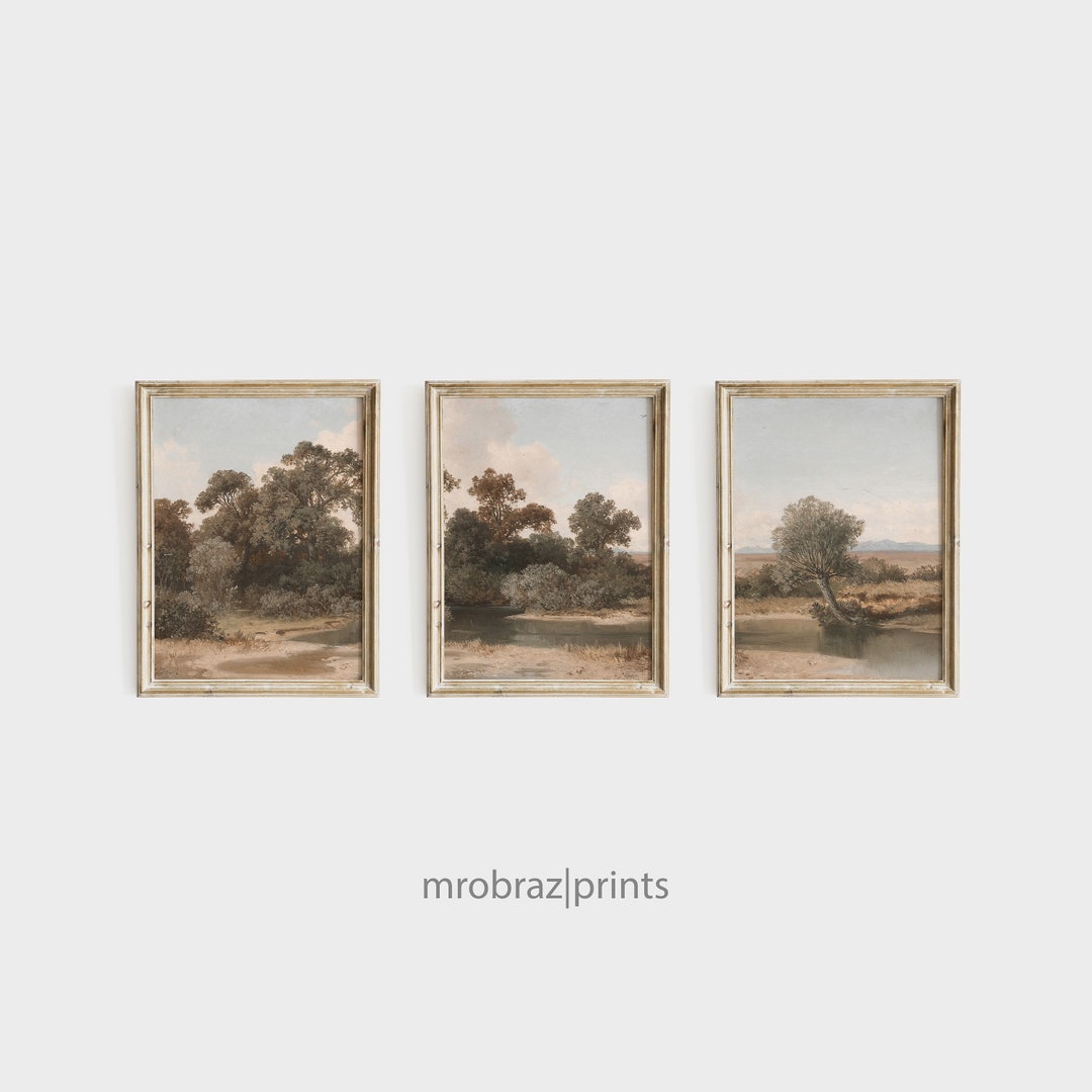 Vintage Triptych Landscape Print Set of 3 Oil Paintings, French ...