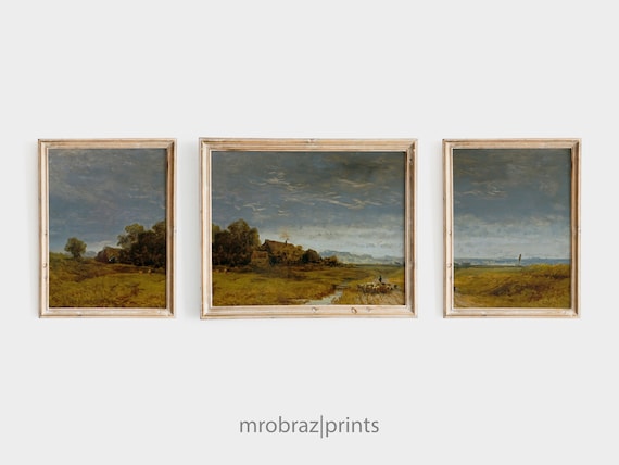 Vintage Triptych Landscape Print Set of 3 Oil Paintings - Etsy