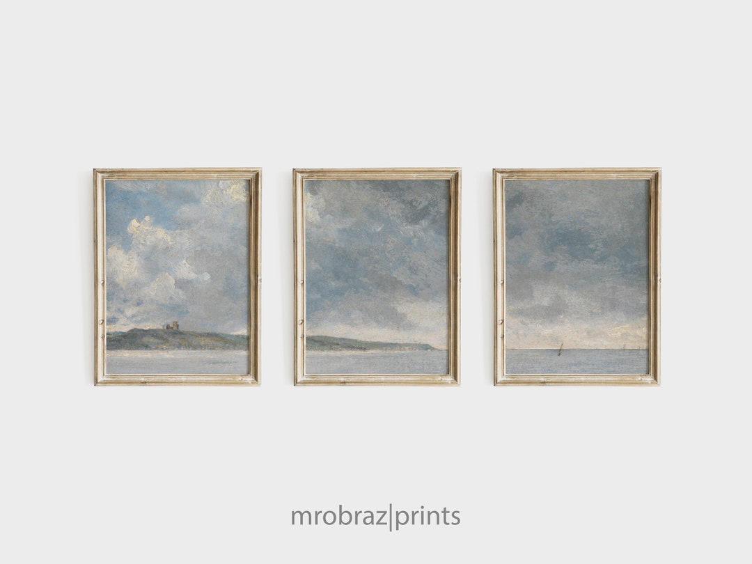 Vintage Coastal Landscape Triptych Print Set of 3 Oil Paintings, French ...