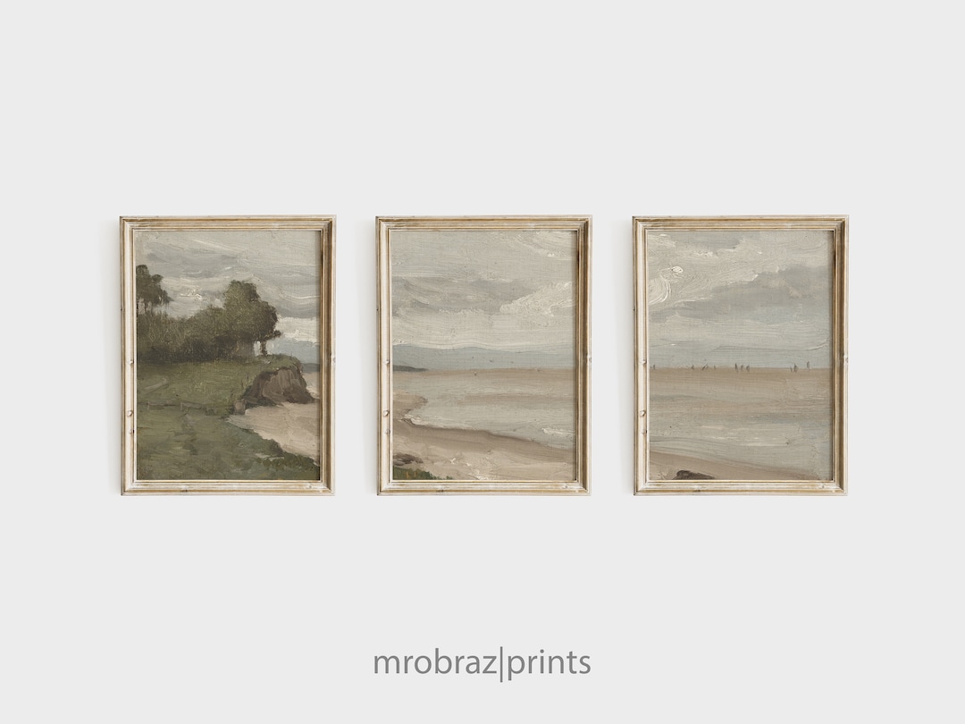 Vintage Triptych Landscape Print Set of 3 Oil Paintings, French ...