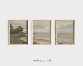 Vintage Triptych Landscape Print Set of 3 Oil Paintings, French ...