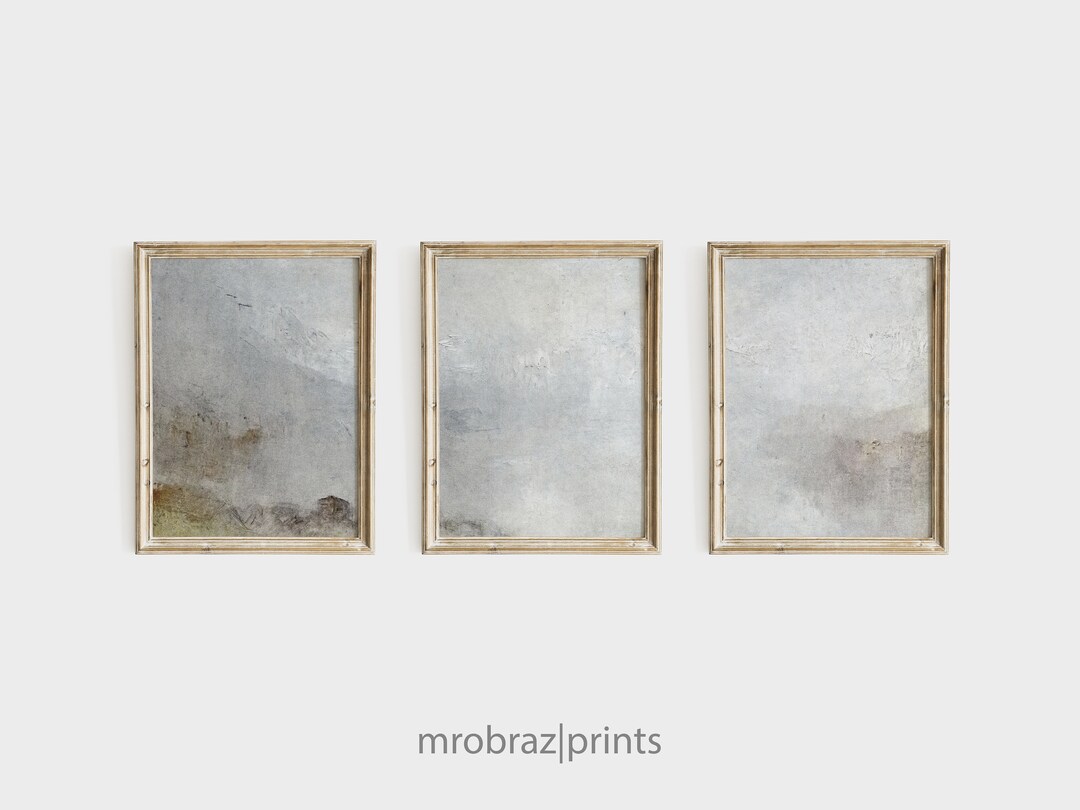 Abstract Lake Triptych Print Set of 3 Paintings, Vintage Neutral ...