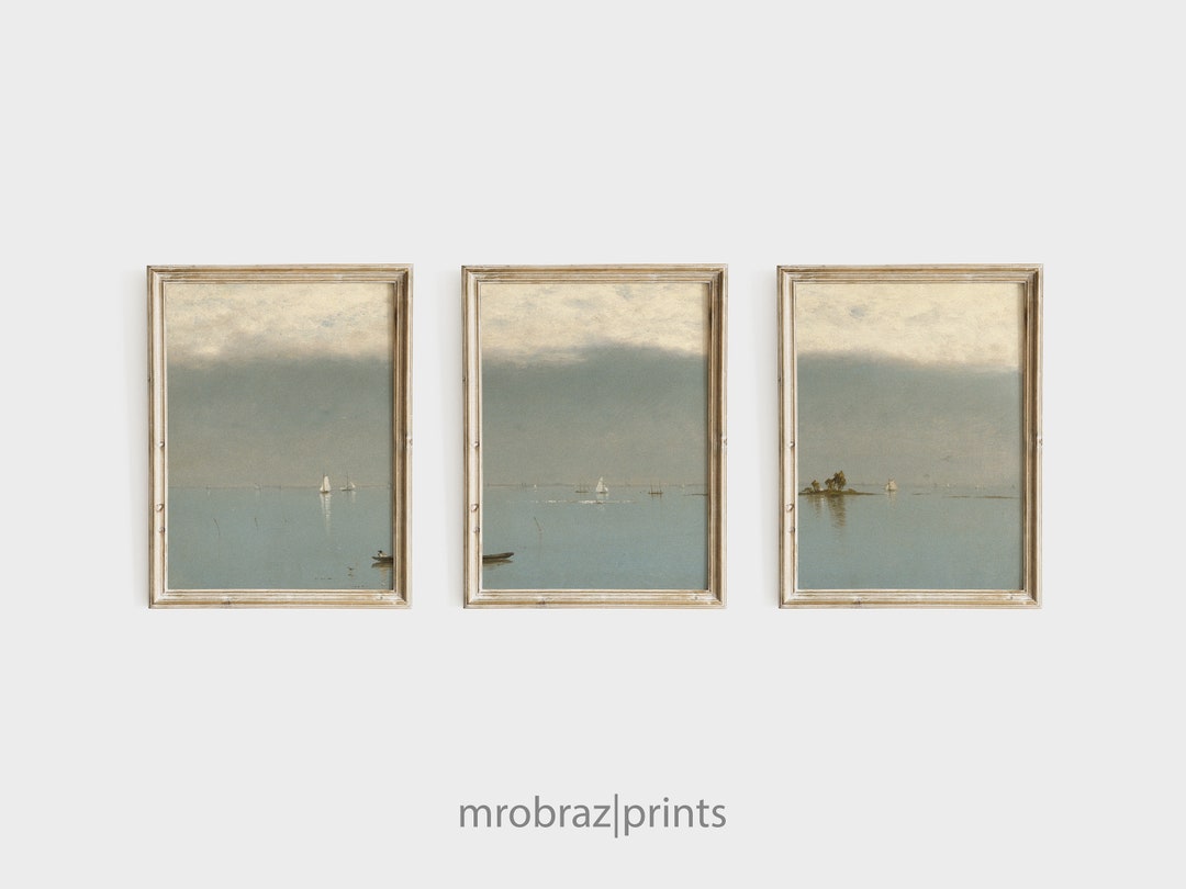 Vintage Coastal Landscape Triptych Print Set of 3 Oil Paintings, French ...