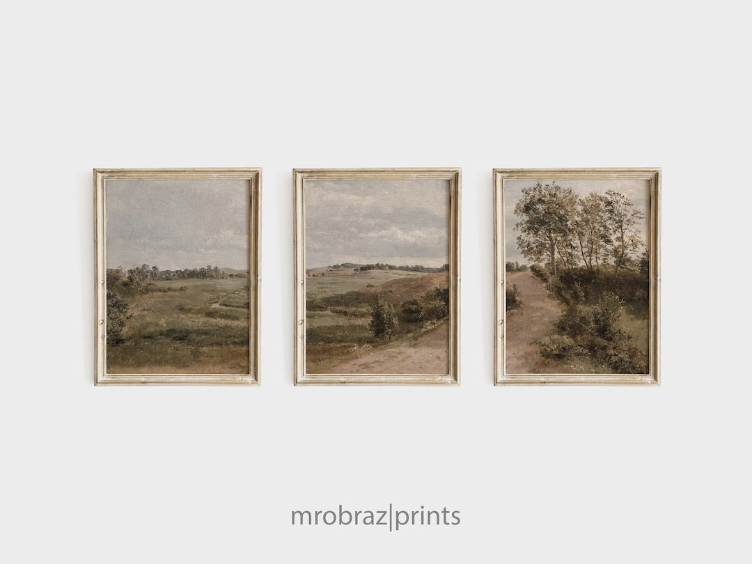 Vintage Triptych Landscape Print Set of 3 Oil Paintings, French ...