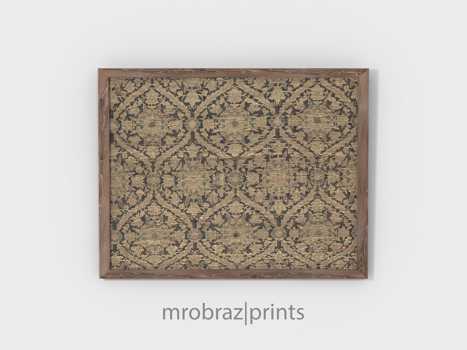 Vintage Textile Art, Rug Pattern Wall Print, Antique European Green ...