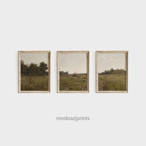Vintage Triptych Landscape Print Set of 3 Oil Paintings, French ...