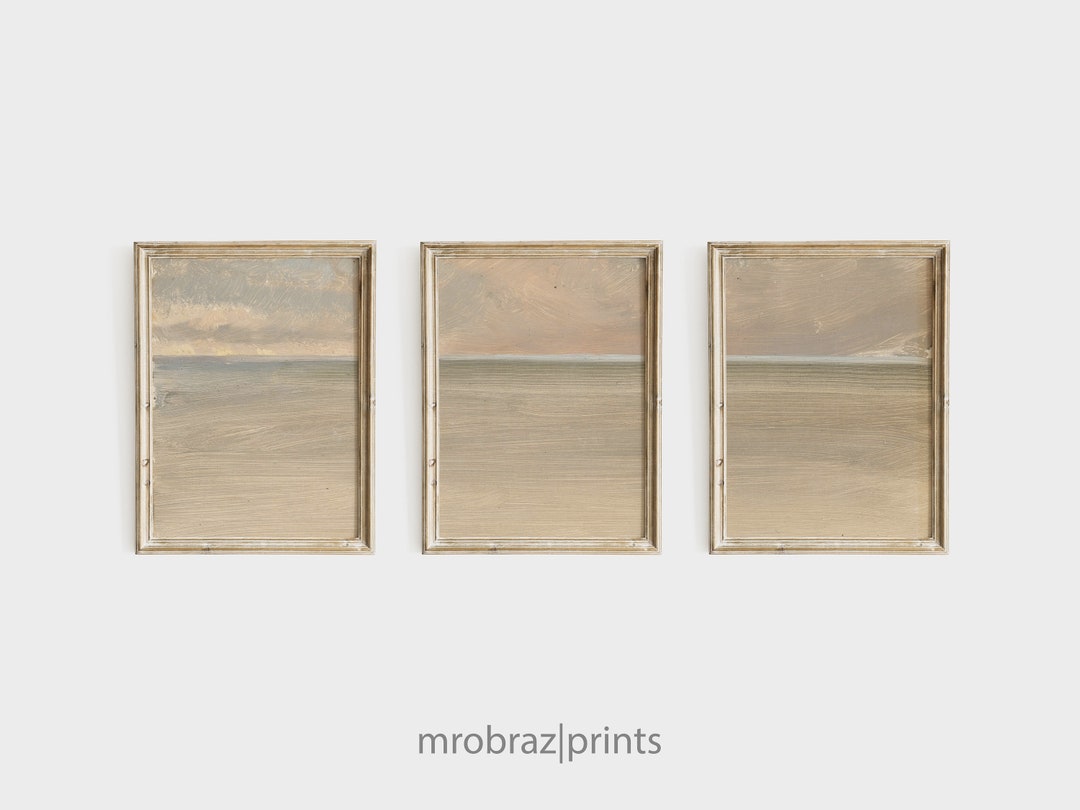 Vintage Moody Landscape Print Set of 3 Oil Paintings, Farmhouse ...
