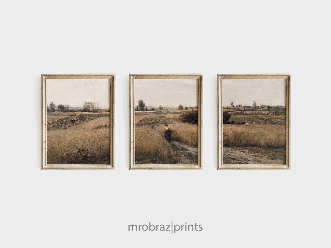Vintage Triptych Landscape Print Set of 3 Oil Paintings, French ...
