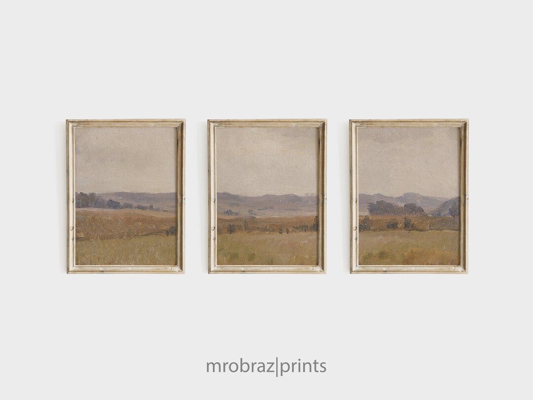 Vintage Triptych Landscape Print Set of 3 Oil Paintings, French ...