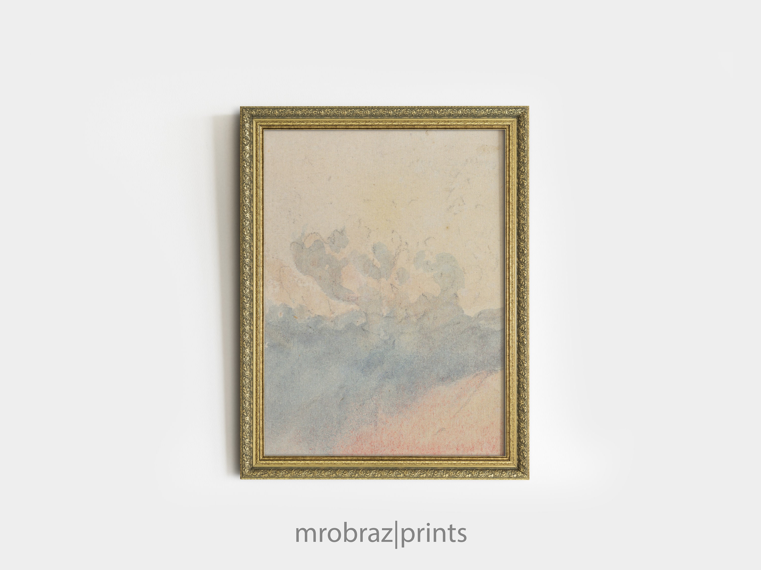 Cloudy Sky Triptych Print Set of 3 Watercolour Paintings, Vintage ...