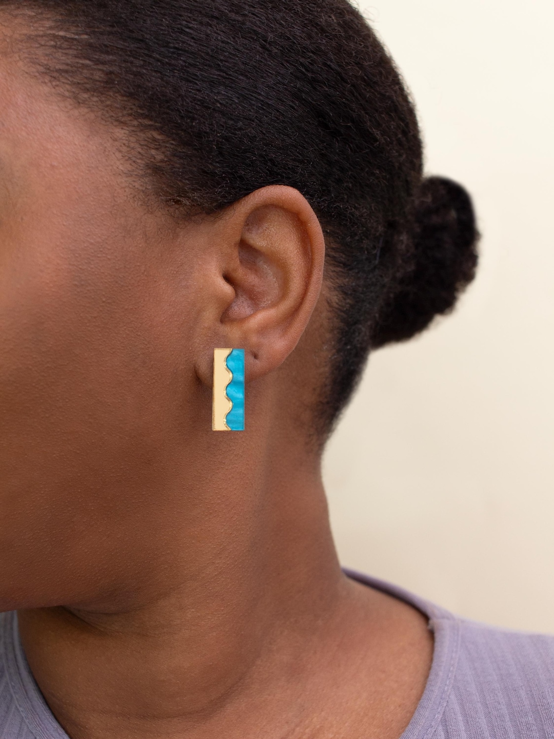 Bold Blue Rectangle Stud Earring, Hypoallergenic Post, Acrylic With ...