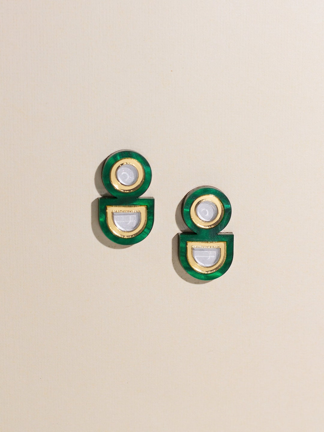 Green Stud Earrings, Acrylic Handmade Jewelry, Unique Geometric Weird ...