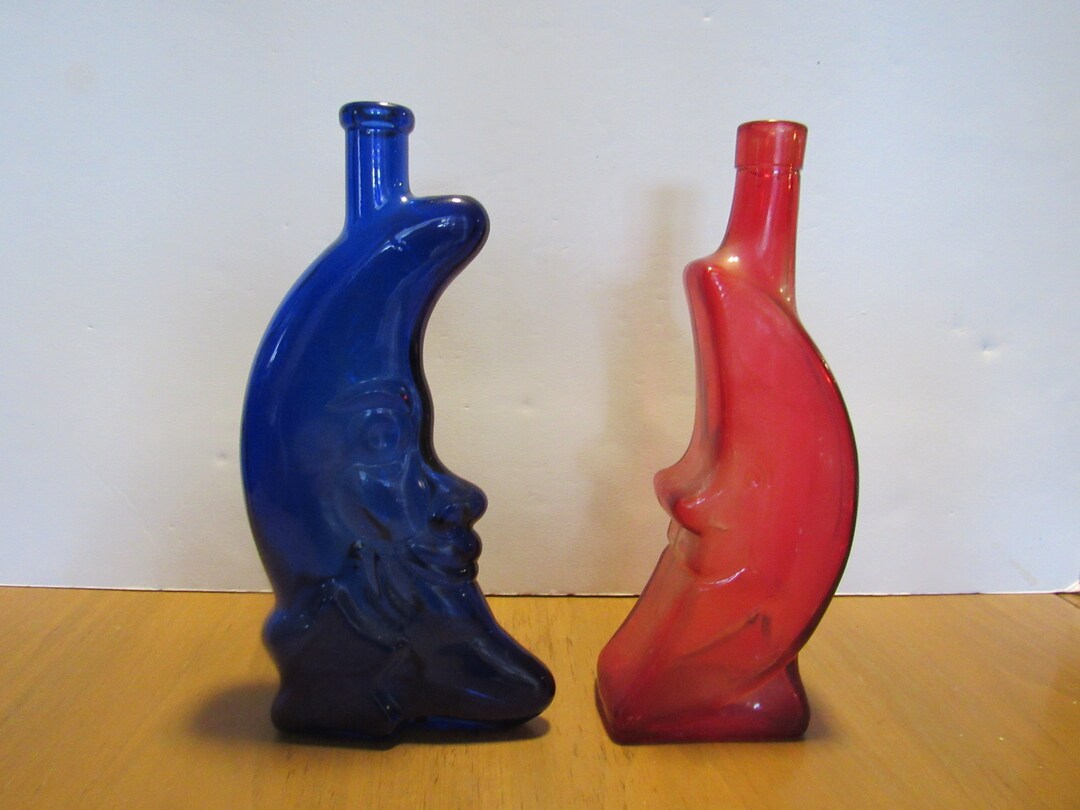Moon Shaped Glass Bottles, One Red and One Blue - Etsy