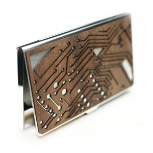 Business Card Case -tech Gift Men -wood Business Card Holder -circuit ...