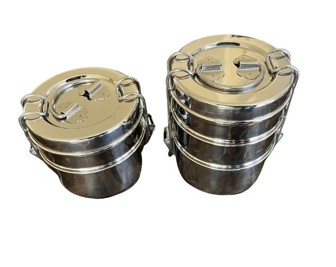 Tiered Tiffin Box Steel Tiffin Carrier - Plastic Free Utensil - Bento ...