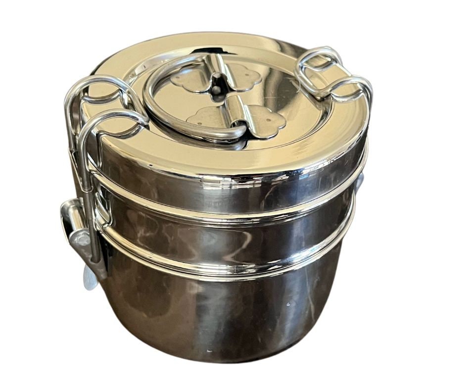 Tiered Tiffin Box Steel Tiffin Carrier - Plastic Free Utensil - Bento ...