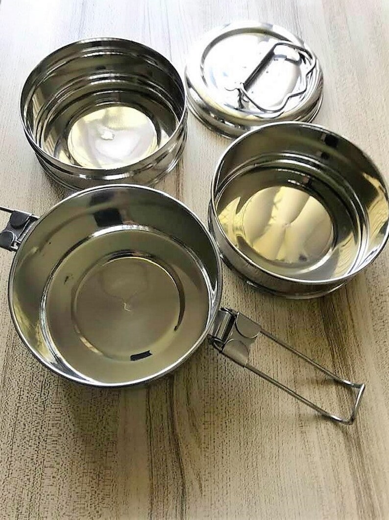 Tiered Tiffin Box Steel Tiffin Carrier - Plastic Free Utensil - Bento ...