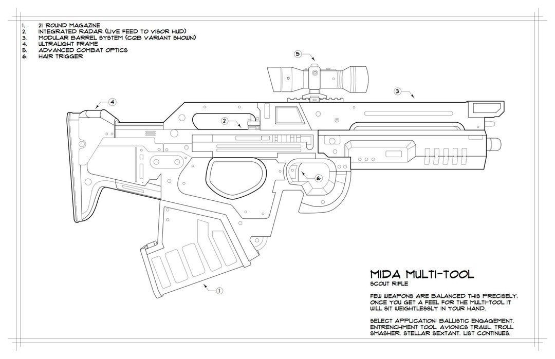 Destiny: Mida Multi-tool Schematic Drawing - Etsy