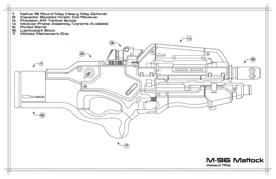 Mass Effect: M-96 Mattock Schematic Drawing - Etsy