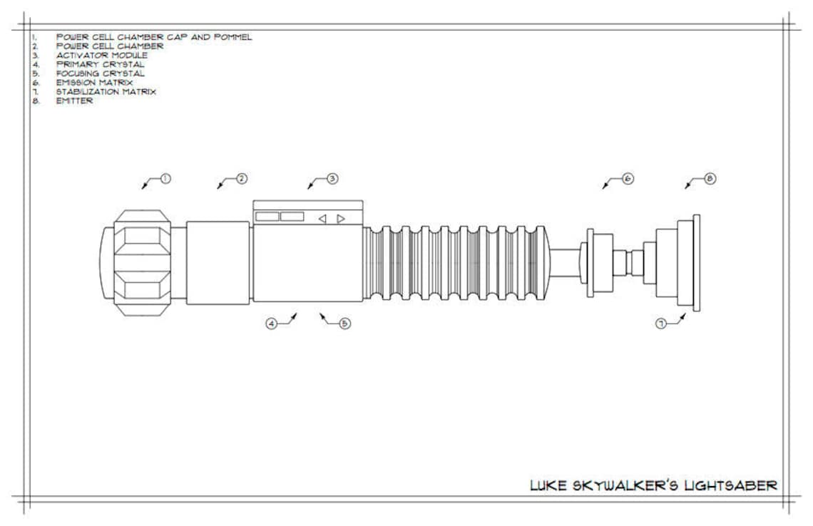 Luke Skywalker's Lightsaber Schematic Drawing | Etsy