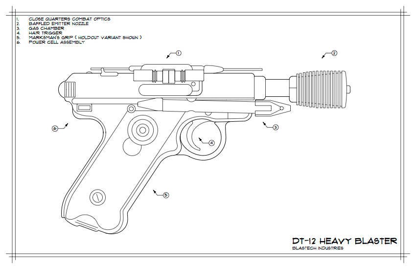 Greedo's DT-12 Heavy Blaster Schematic Drawing - Etsy