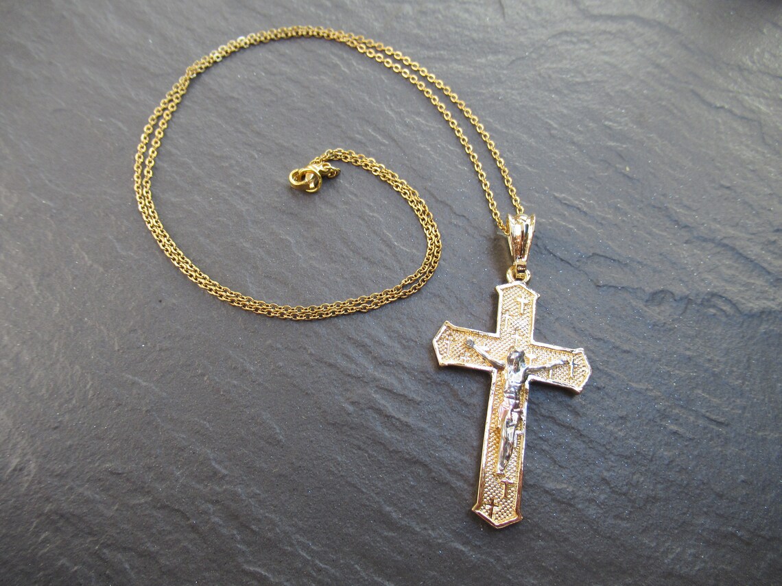 3D 18K Gold Plate Crucifix Chain Necklace Christian Jesus - Etsy UK