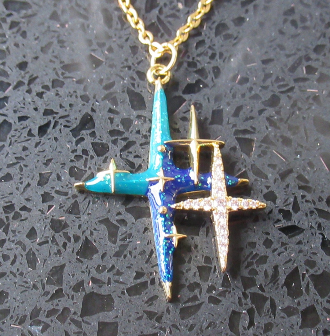 Gold Star Cluster Pendant Necklace: Blue Enamel Celestial Jewelry - Etsy