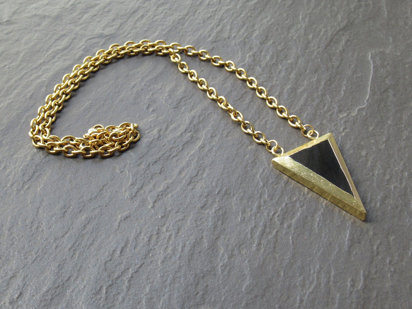 Black Obsidian Triangle Pendant Necklace: Gold Plated Geometric Jewelry ...