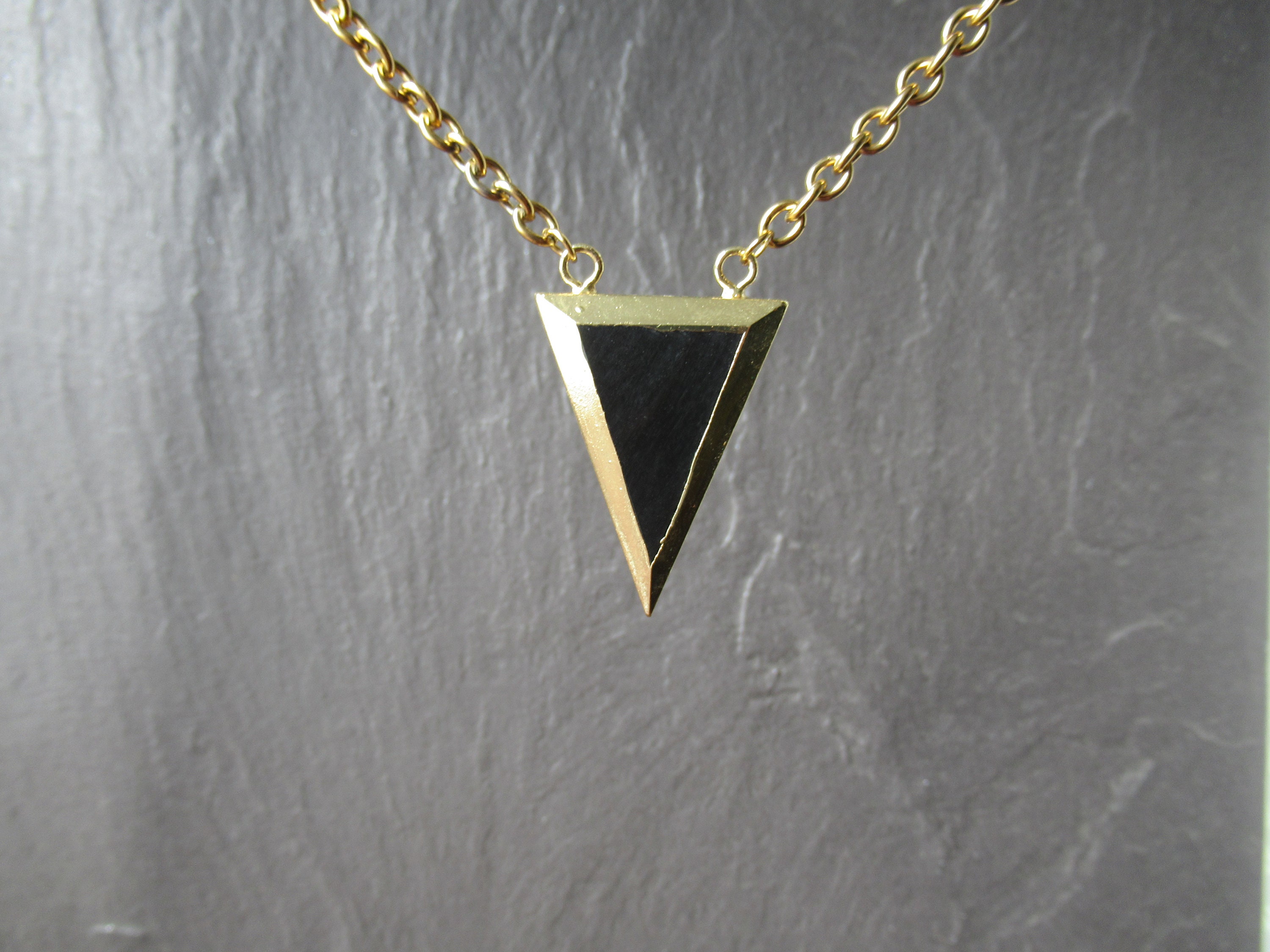 Black Obsidian Triangle Pendant Necklace: Gold Plated Geometric Jewelry ...