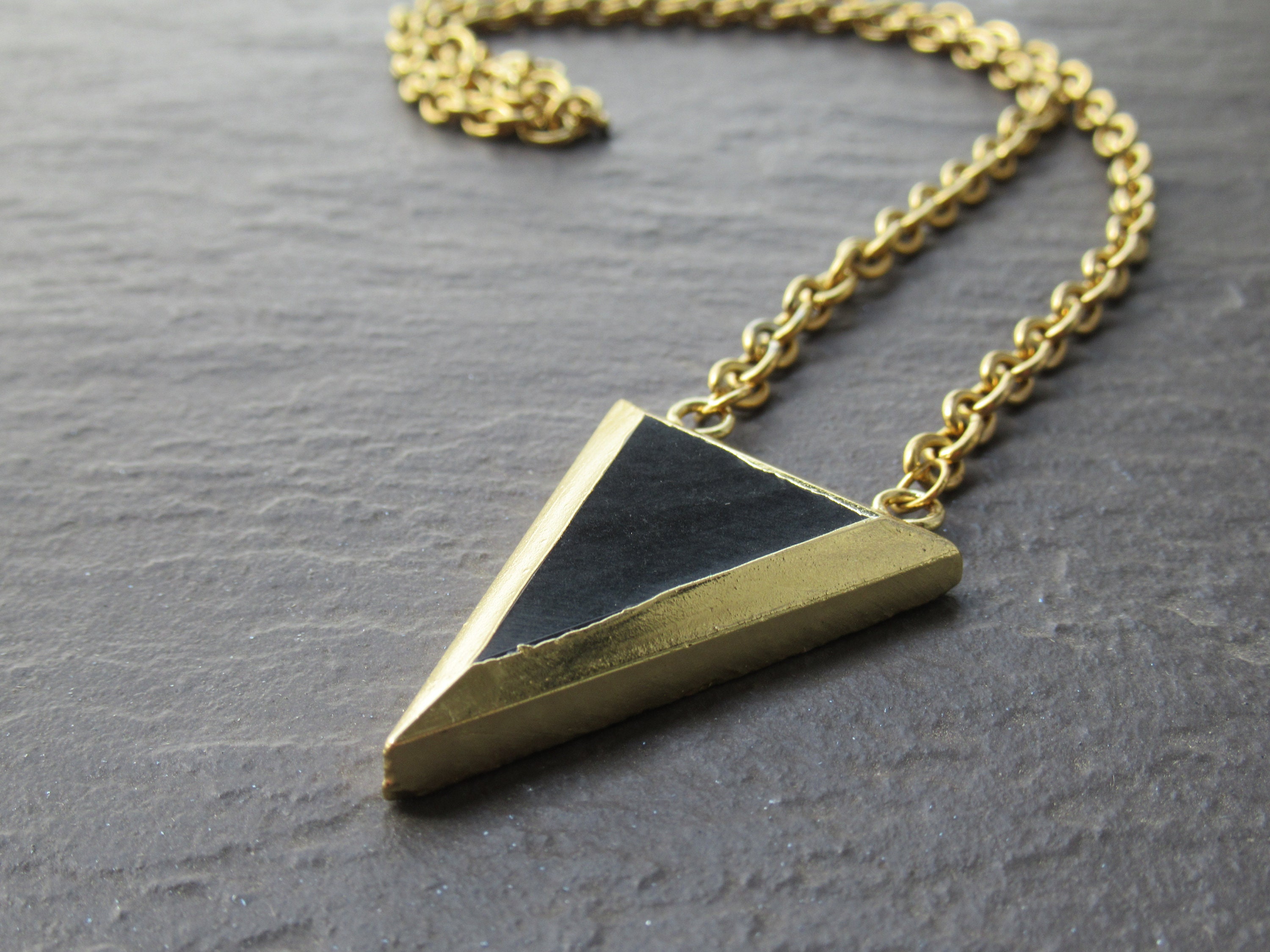Black Obsidian Triangle Pendant Necklace: Gold Plated Geometric Jewelry ...