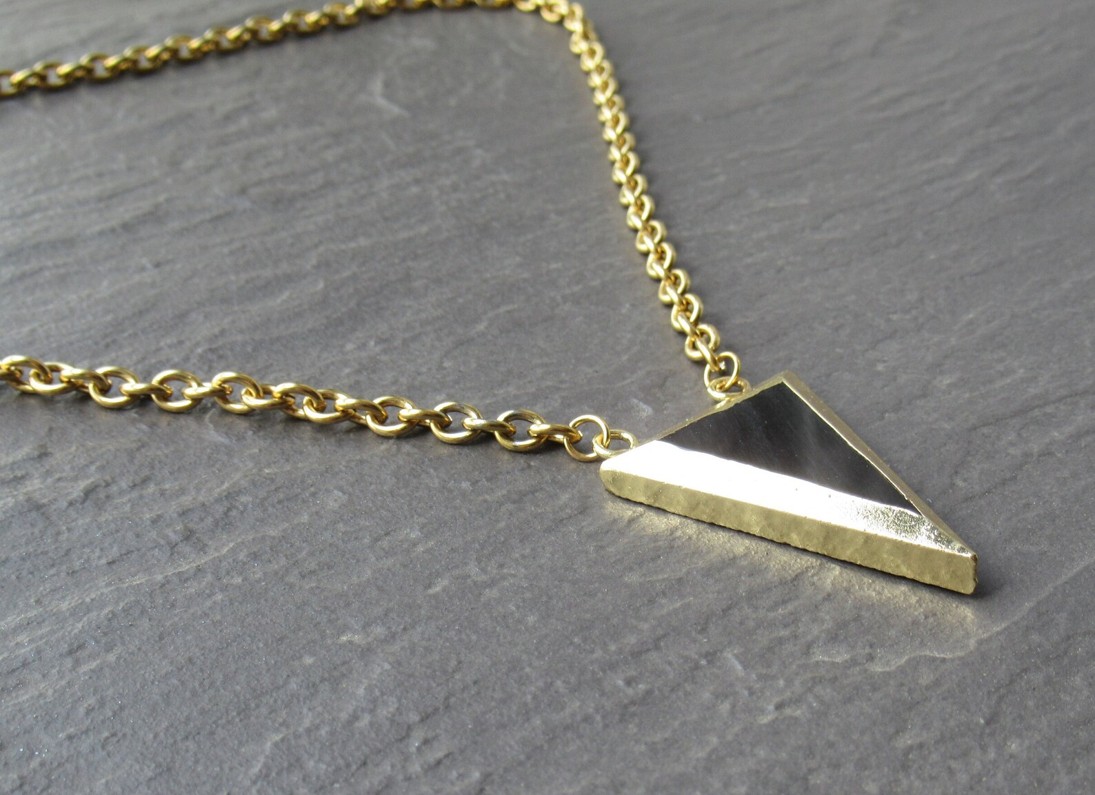 Black Obsidian Triangle Pendant Necklace: Gold Plated Geometric Jewelry ...