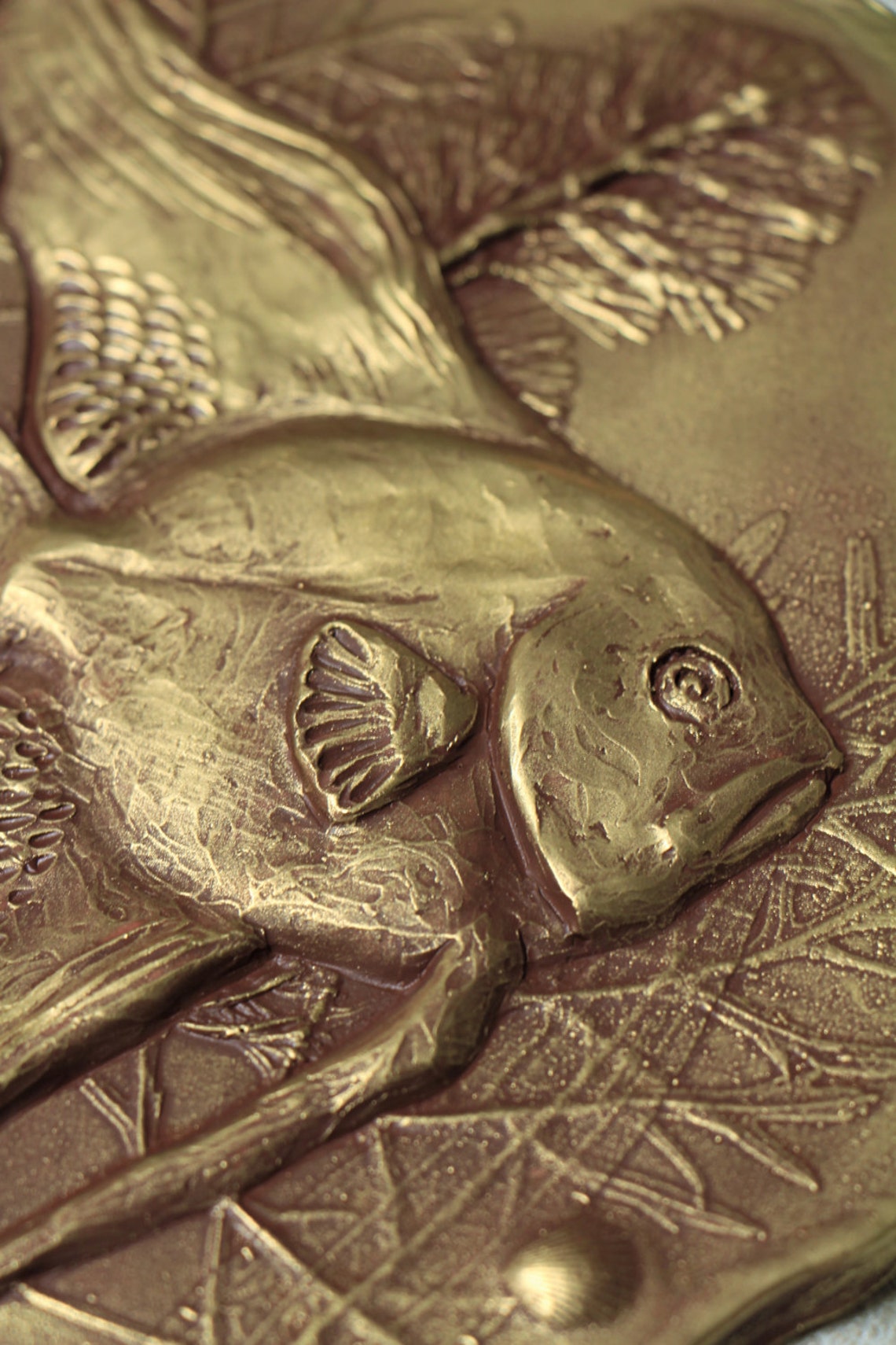 Wall Sculpture Bas Relief Angel Fish in Water Seashells and - Etsy Canada