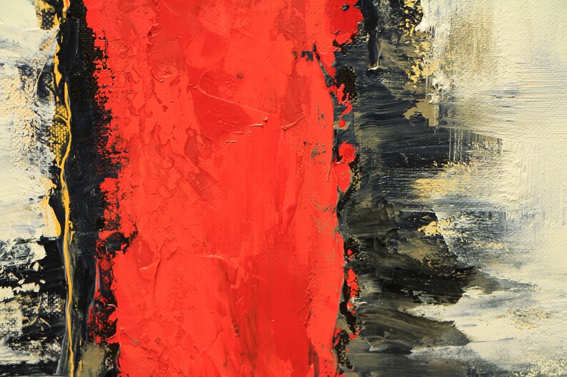 Textured Oil Painting Abstract Contrast Colors Red Line With Black ...