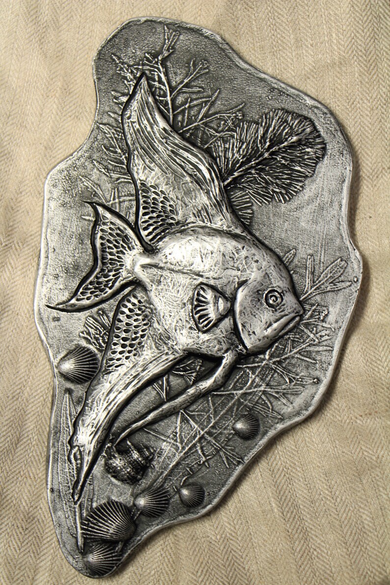 Wall Sculpture Bas Relief Angel Fish in Water Seashells and - Etsy Canada
