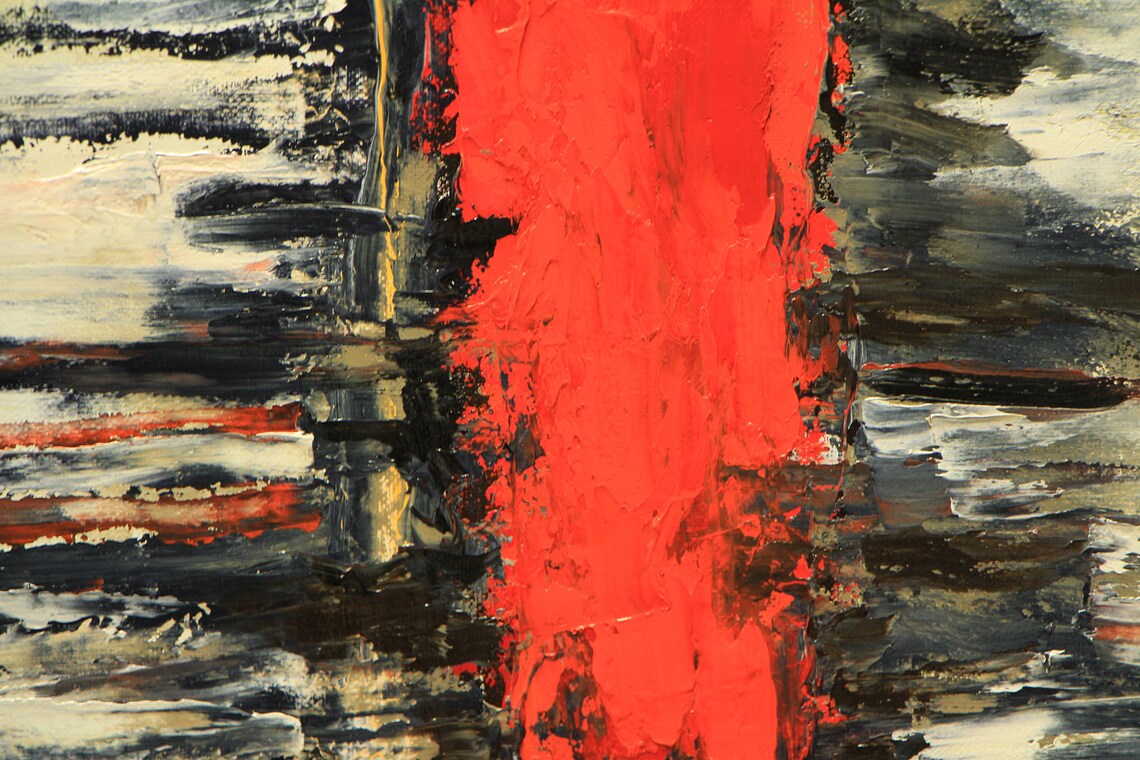 Textured Oil Painting Abstract Contrast Colors Red Line With Black ...