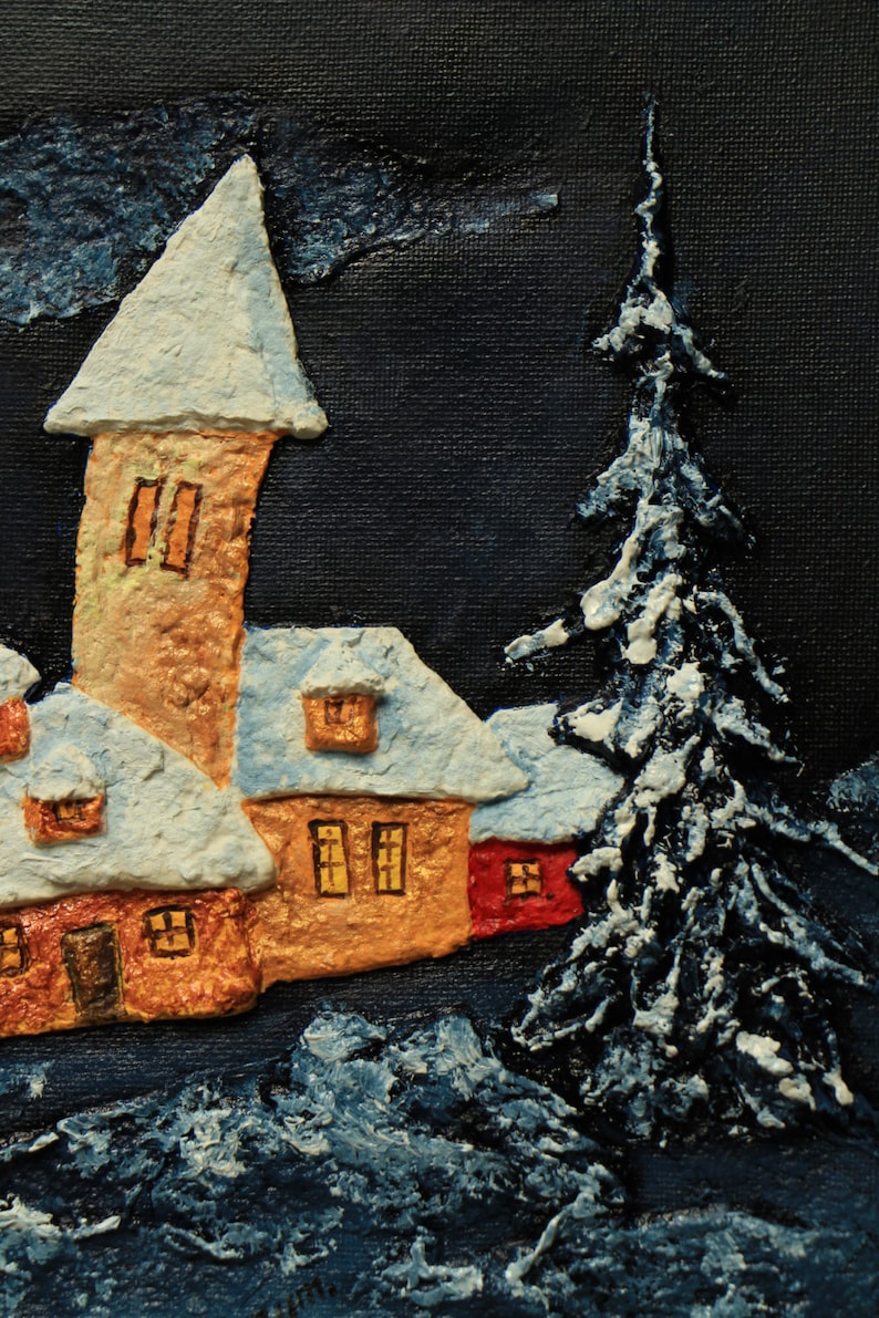 Winter Night Landscape Textured Abstract Painting Original Oil Painting ...