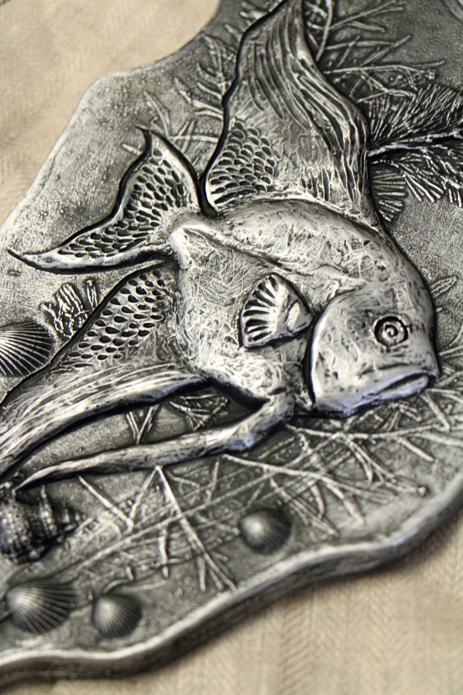 Wall Sculpture Bas Relief Angel Fish in Water Seashells and Water ...
