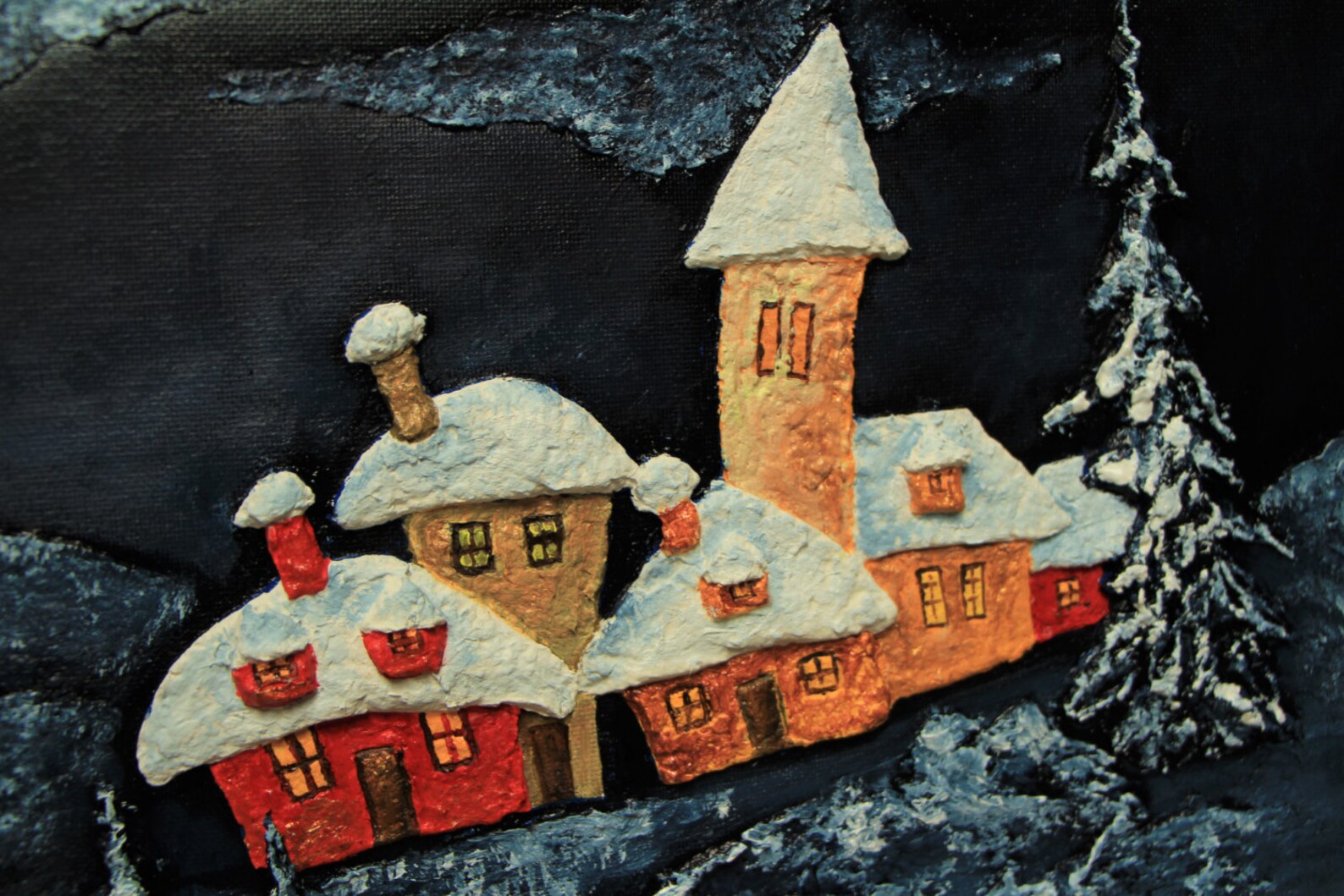 Winter Night Landscape Textured Abstract Painting Original Oil Painting ...