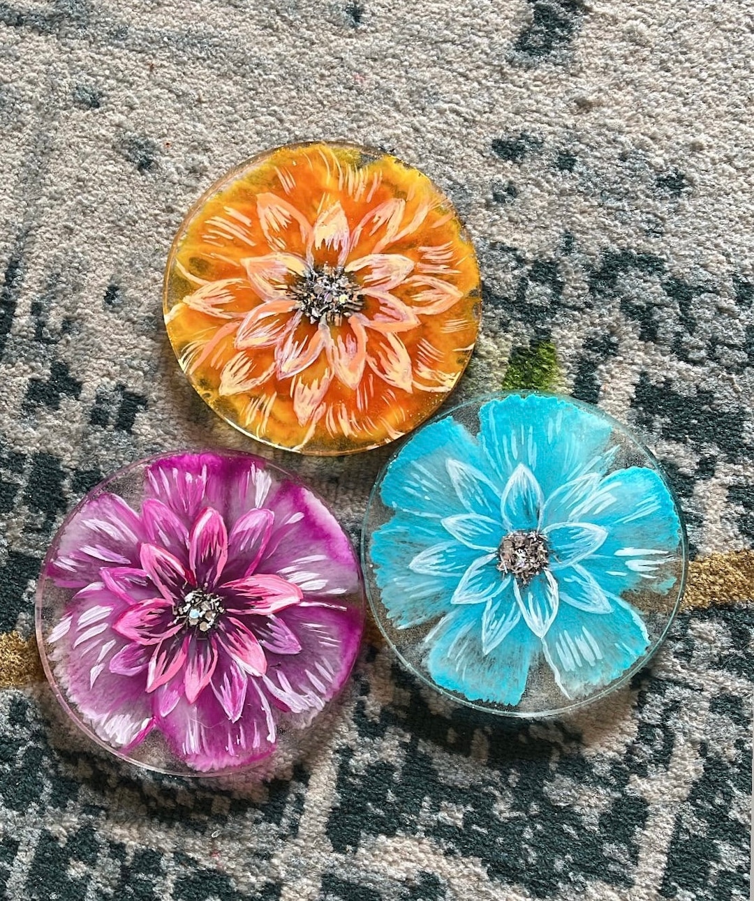 3d Flower Resin Coasters Floral Art Colorful Art Coasters - Etsy