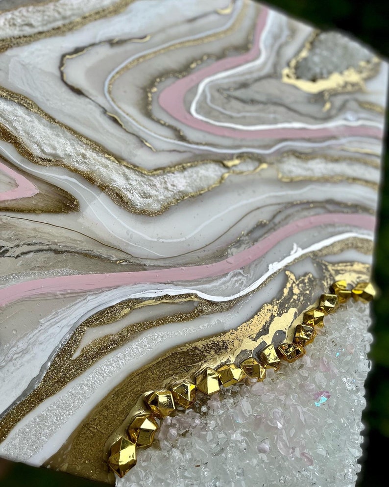 Gold White Blush Pink Geode Crystal Original Art - Etsy