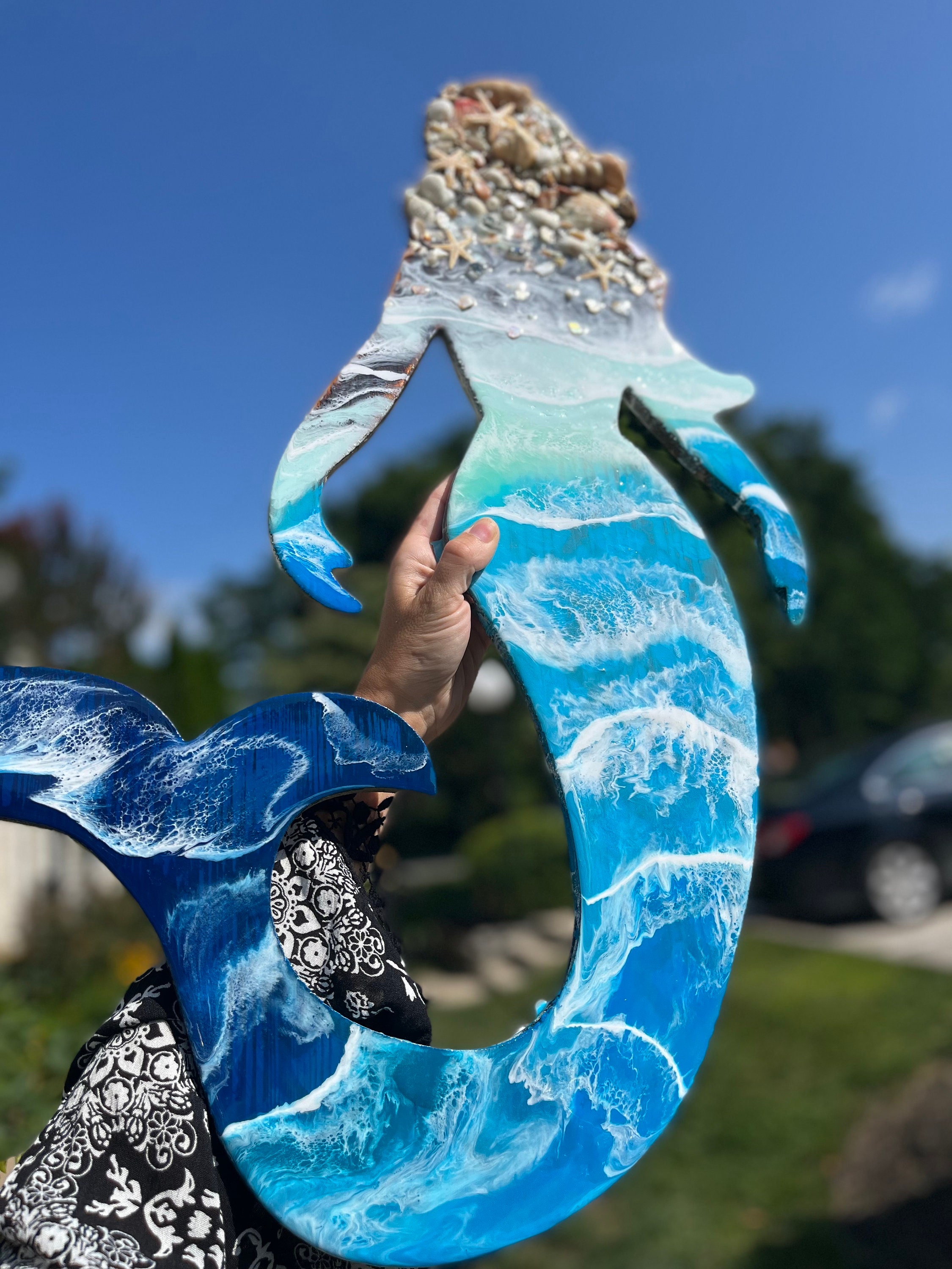 Resin Mermaid Seashell Ocean Wall Decor Artwork - Etsy