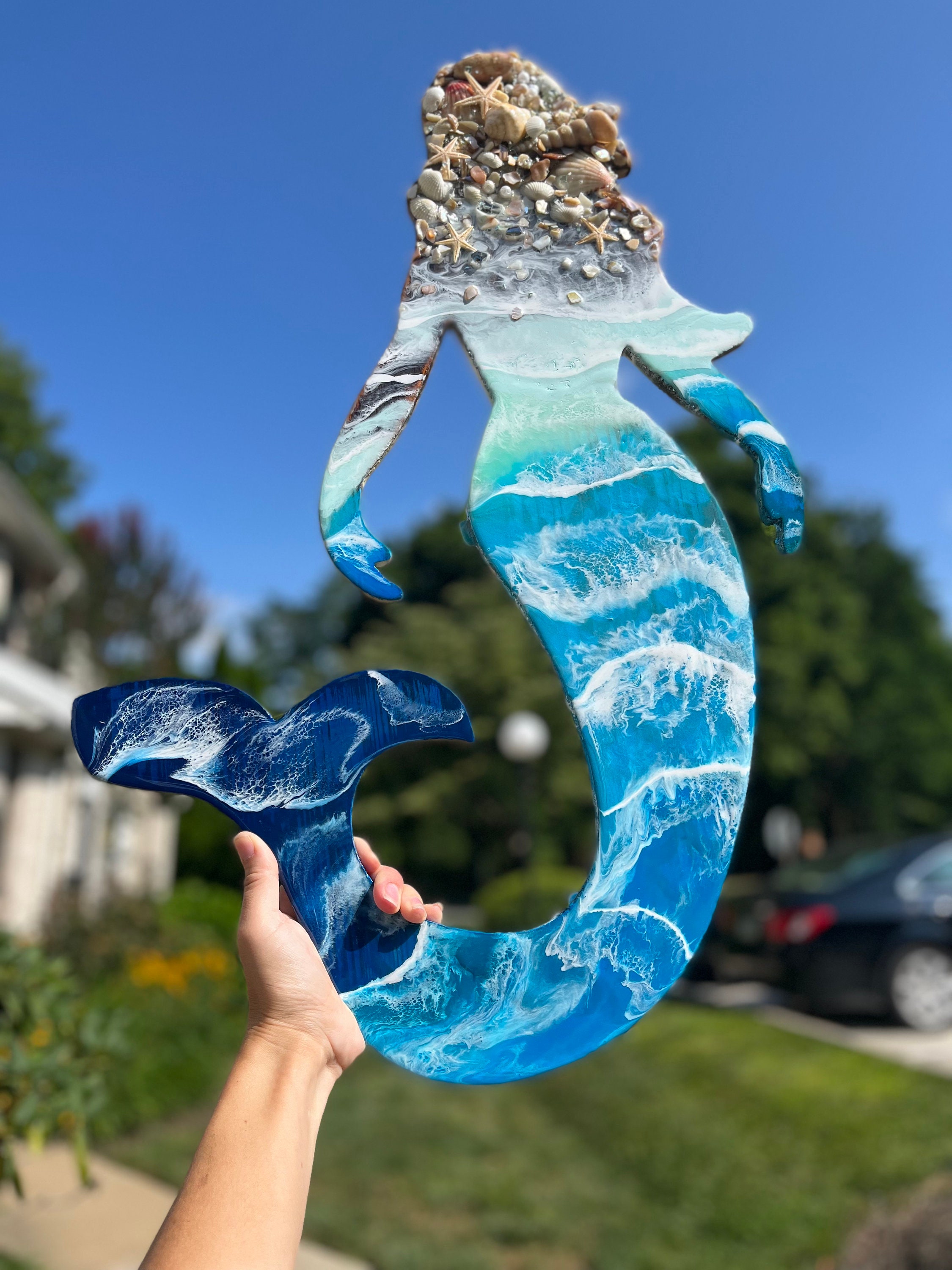 Resin Mermaid Seashell Ocean Wall Decor Artwork - Etsy