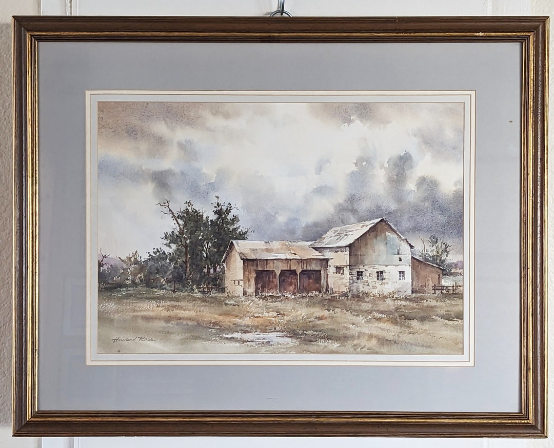 Howard Rees Original Watercolor Farmhouse Barn Signed and Framed 28 X ...