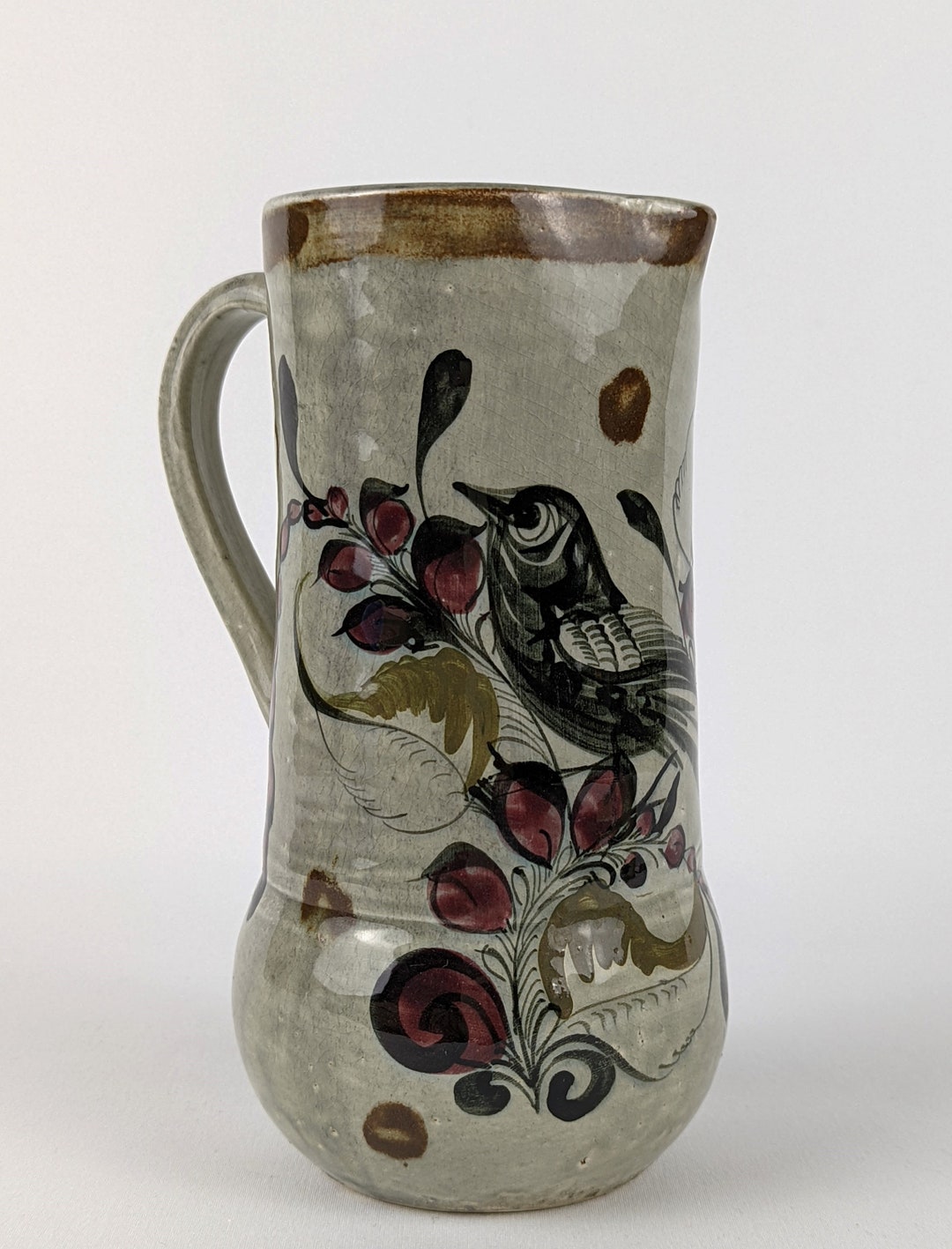 Tonala Pottery Pitcher Celadon Glazed Hand Painted Ceramic Art - Etsy